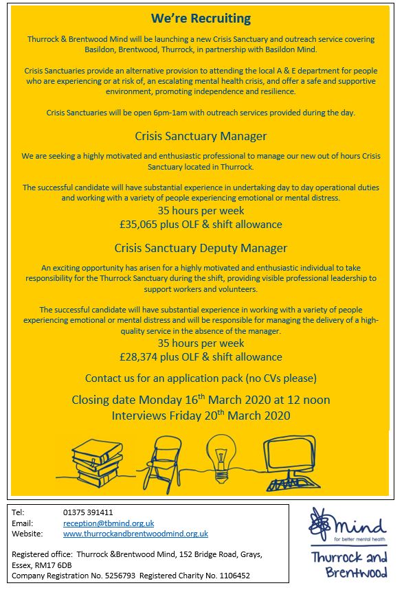 Thurrock Mind are recruiting! - Thurrock CVS